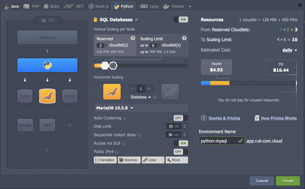 การเชื่อมต่อ Mysqlmariadb สำหรับ Python แอปพลิเคชัน คู่มือการใช้งาน Ruk Com Cloud Paas